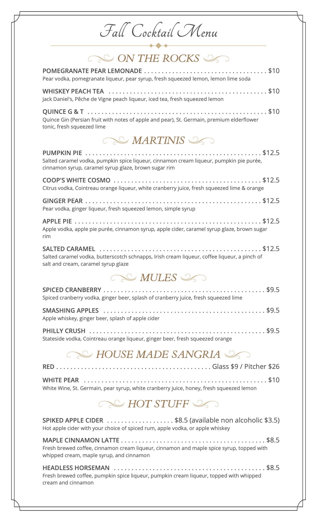Fall Drink Menu - Steam Pub